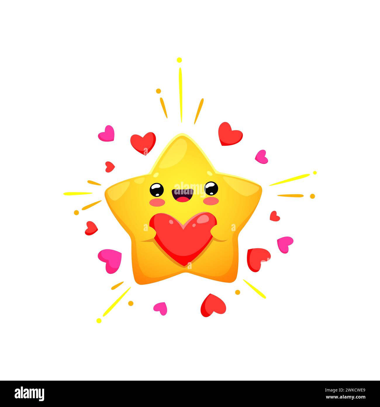 Cartoon cute cheerful kawaii star and happy twinkle character holding ...