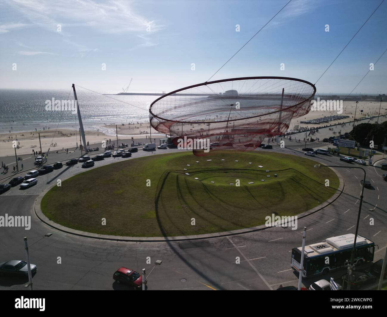 An aerial view of the anemone sculpture by Janet Echelman at Matosinhos ...