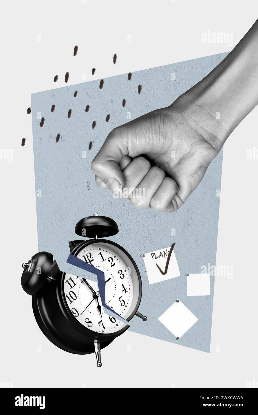 Template illustration collage of destroying alarm clock human hand ...