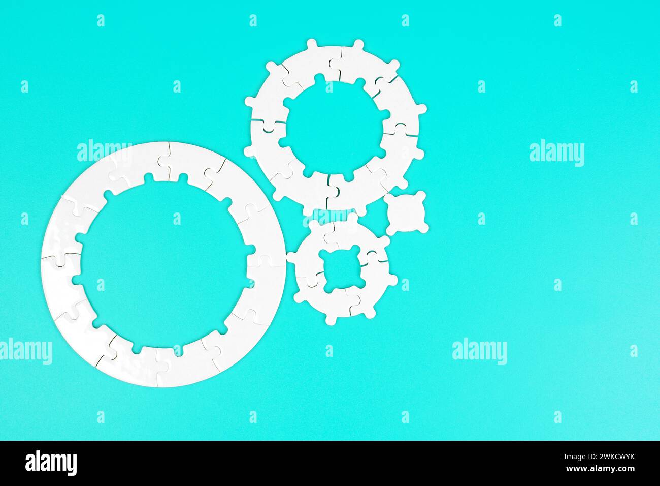 Individual components of a circular jigsaw puzzle are arranged like ...