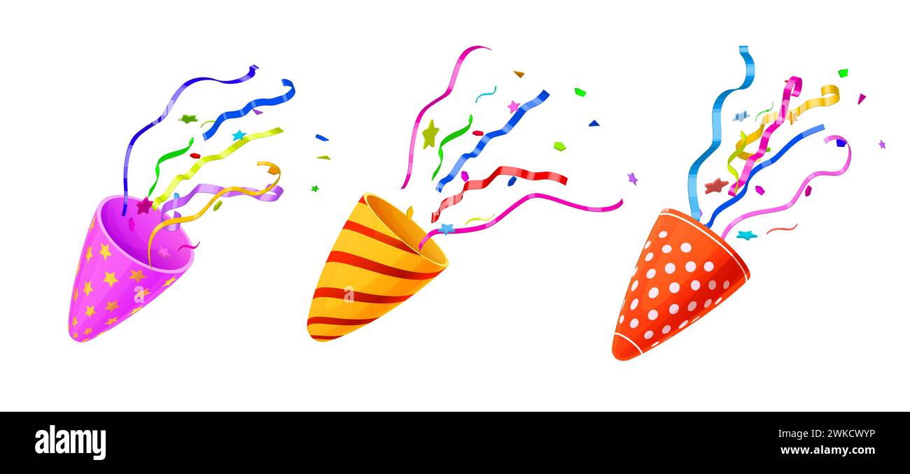Firecracker or holiday birthday party popper striped cone with confetti ...