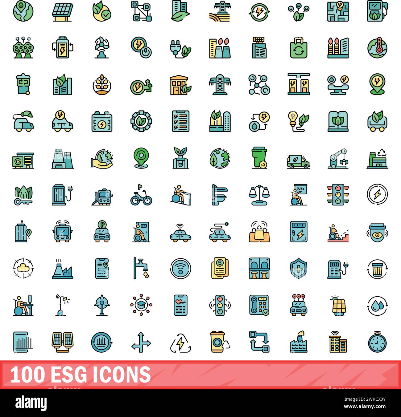 100 esg icons set. Color line set of esg vector icons thin line color ...