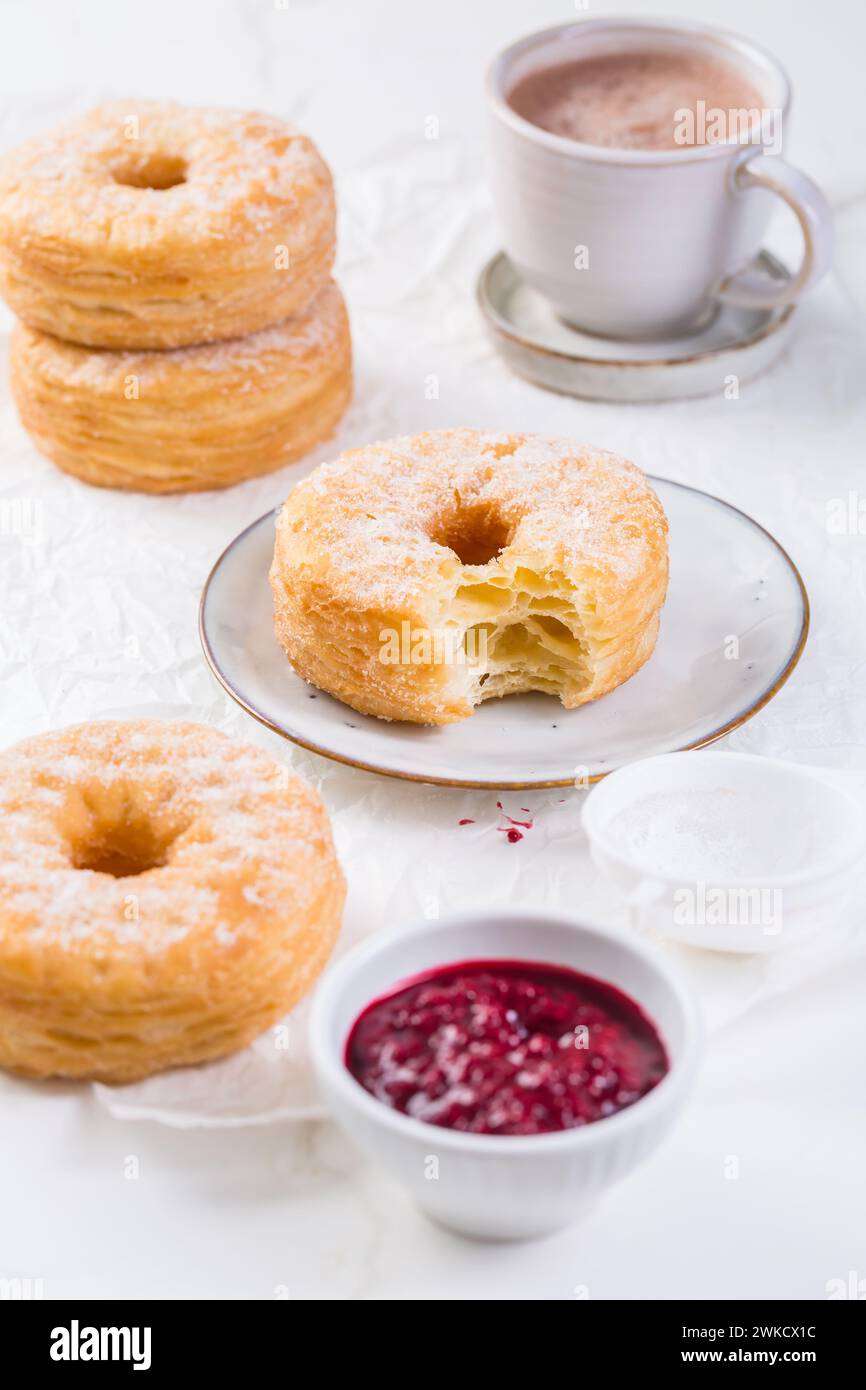 Cronuts - delicious fusion of croissant and donut with raspberry jam ...