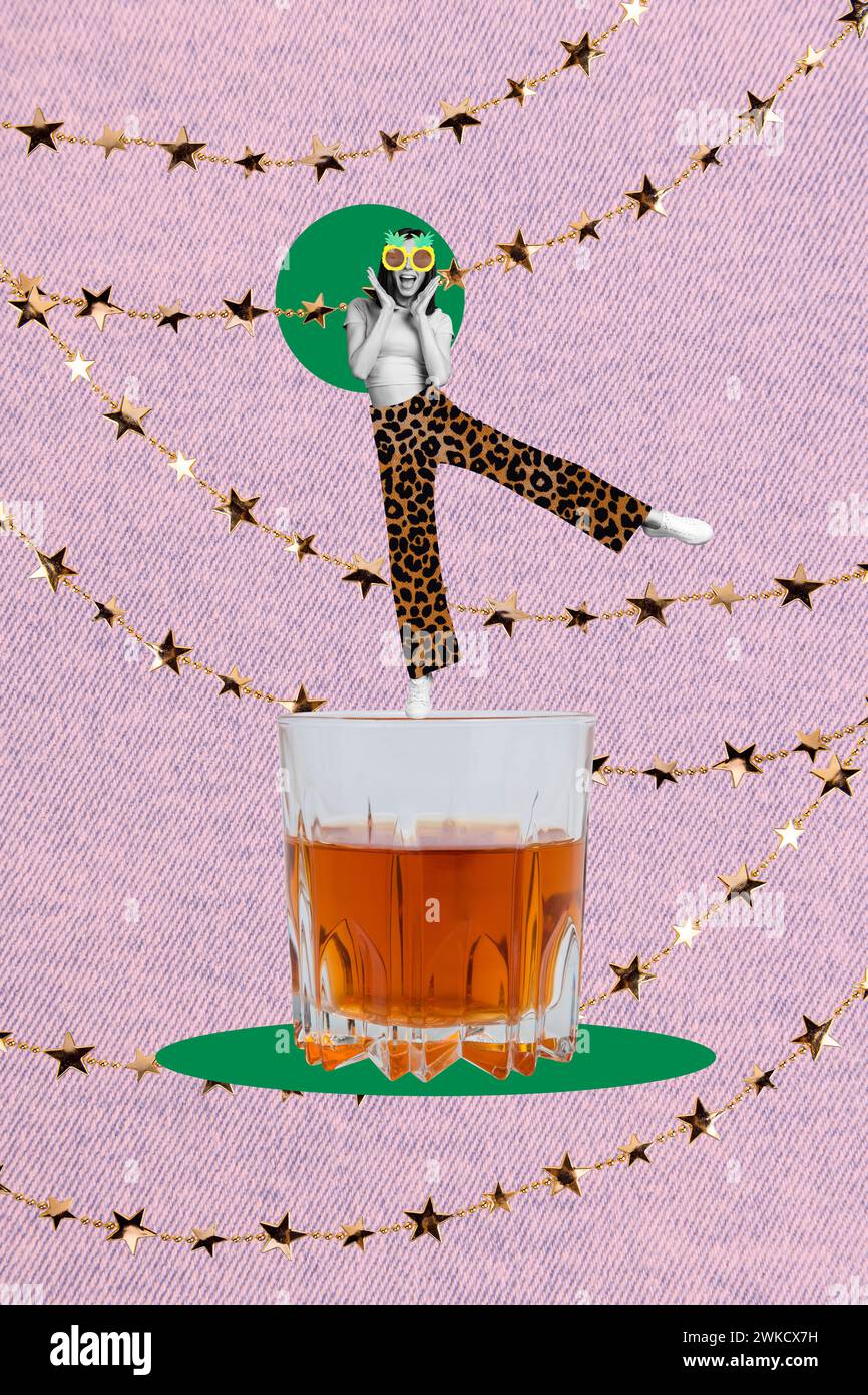 Magazine picture sketch collage image of impressed surprised lady ...