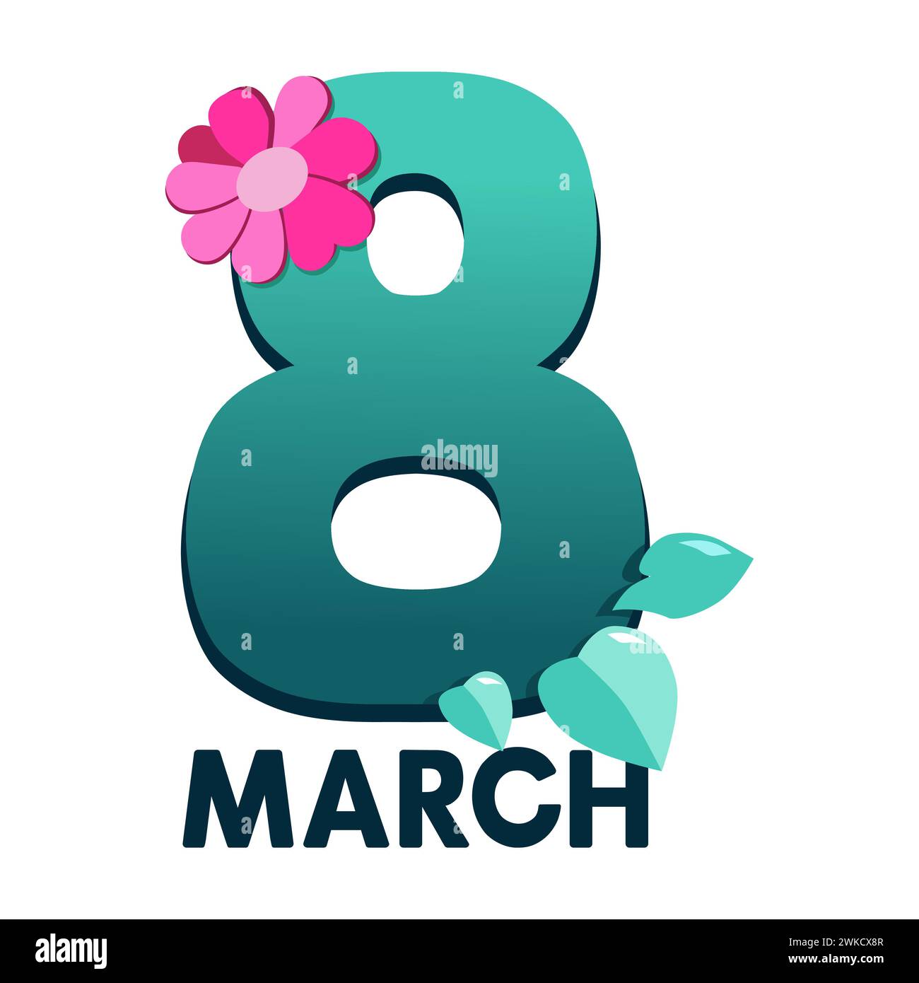 Vector colorful handwriting mint text with pink flowers by 8 march ...