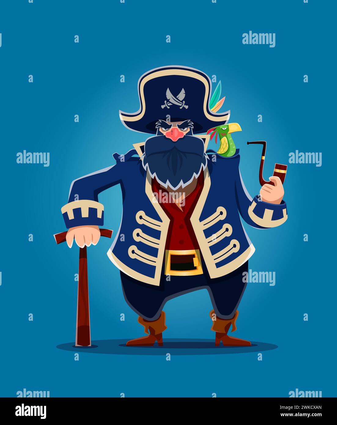 Cartoon old pirate captain. Corsair sailor character with smoking pipe ...