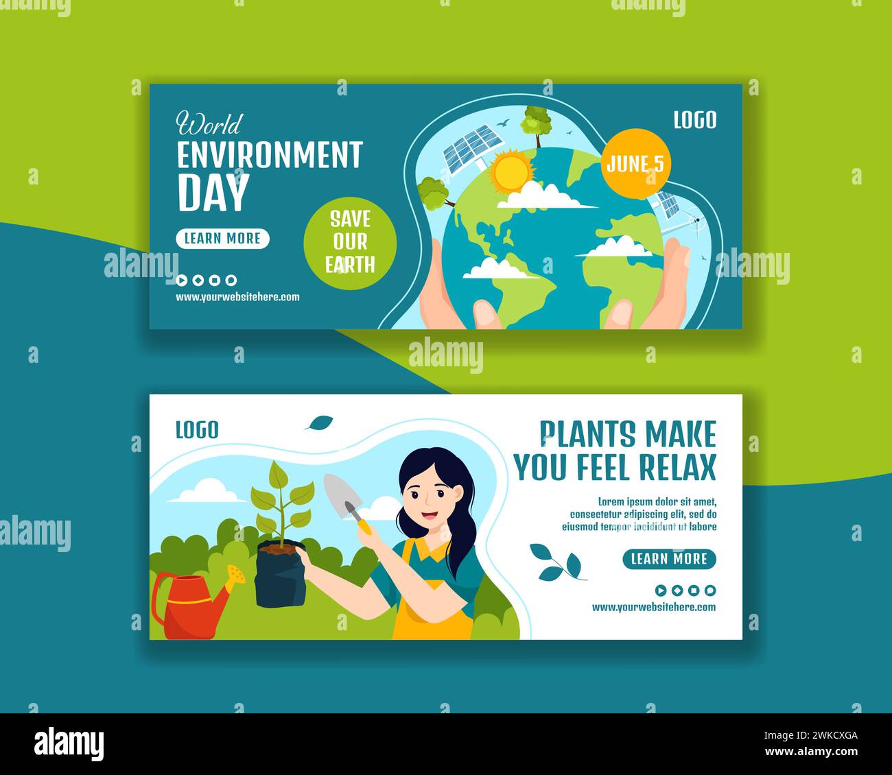 Environment Day Horizontal Banner Flat Cartoon Hand Drawn Templates ...