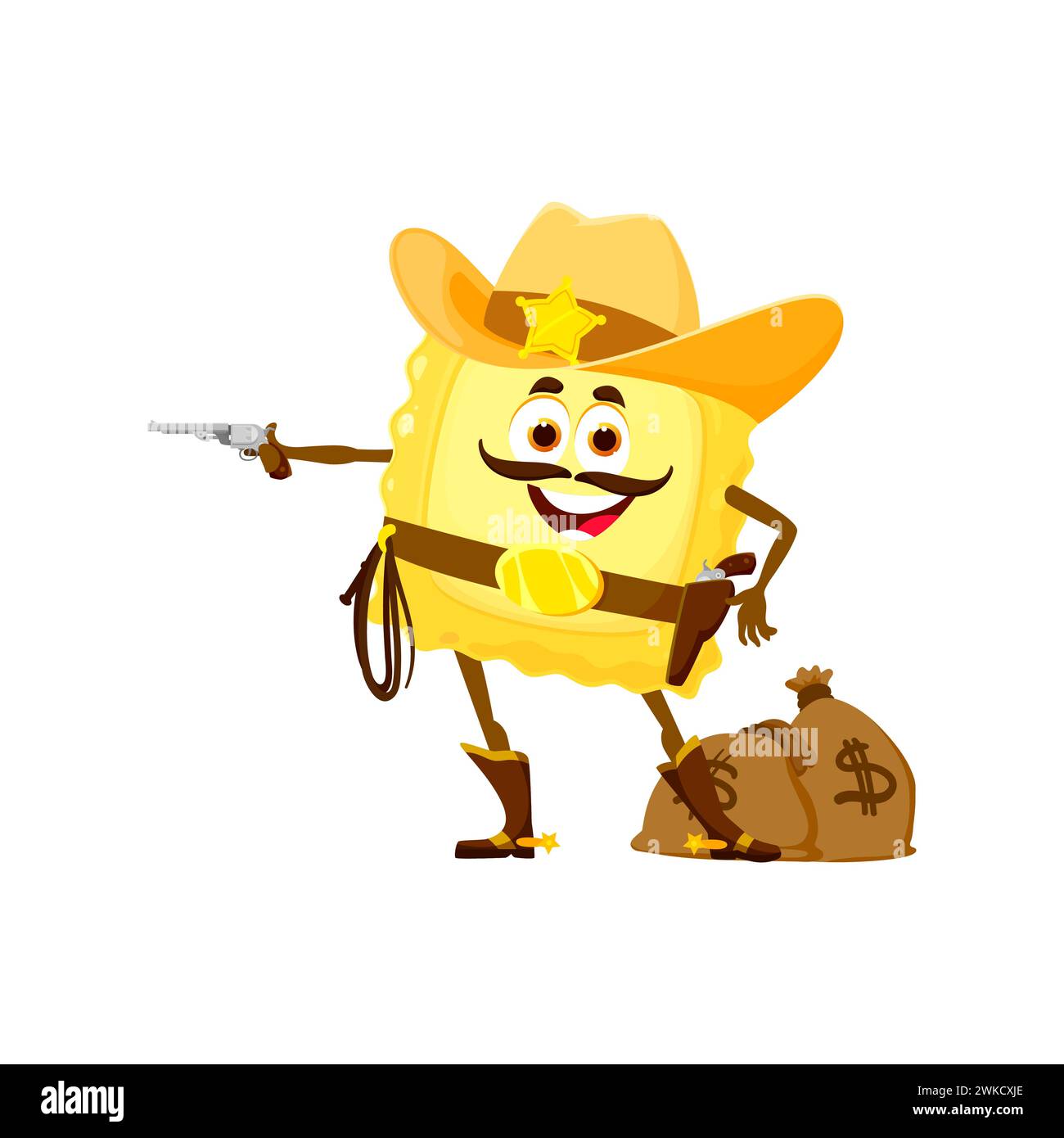 Cartoon Italian pasta cowboy and sheriff, bandit and robber, ranger and ...