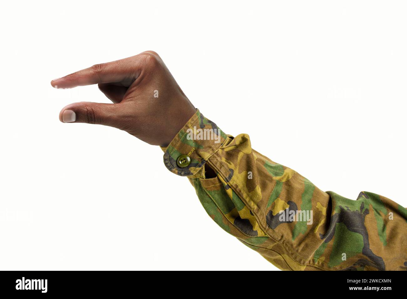 Man hand making the symbol that means pick up on white background Stock ...