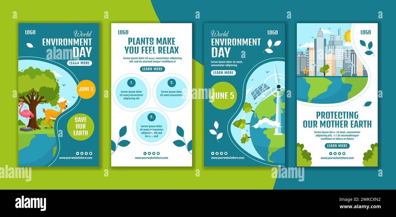 Environment Day Social Media Stories Flat Cartoon Hand Drawn Templates ...