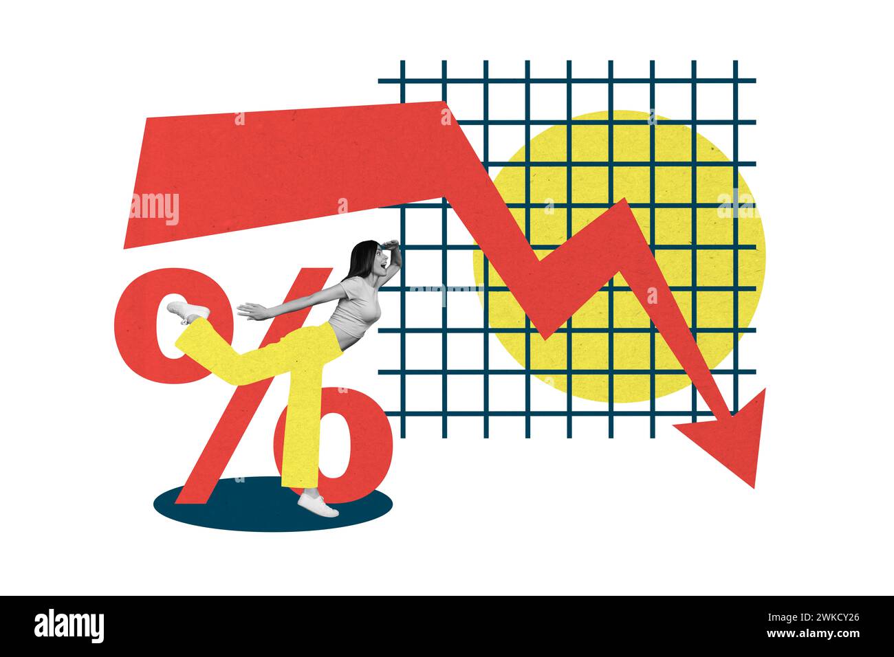 Artwork magazine collage picture of curious lady looking decreasing ...