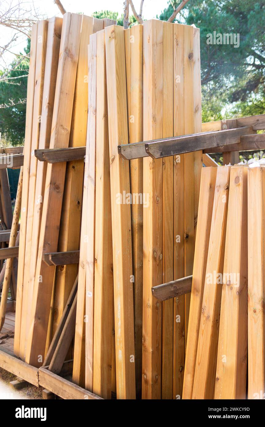 Cropped shot of wood in a workshop.Wood timber construction material ...