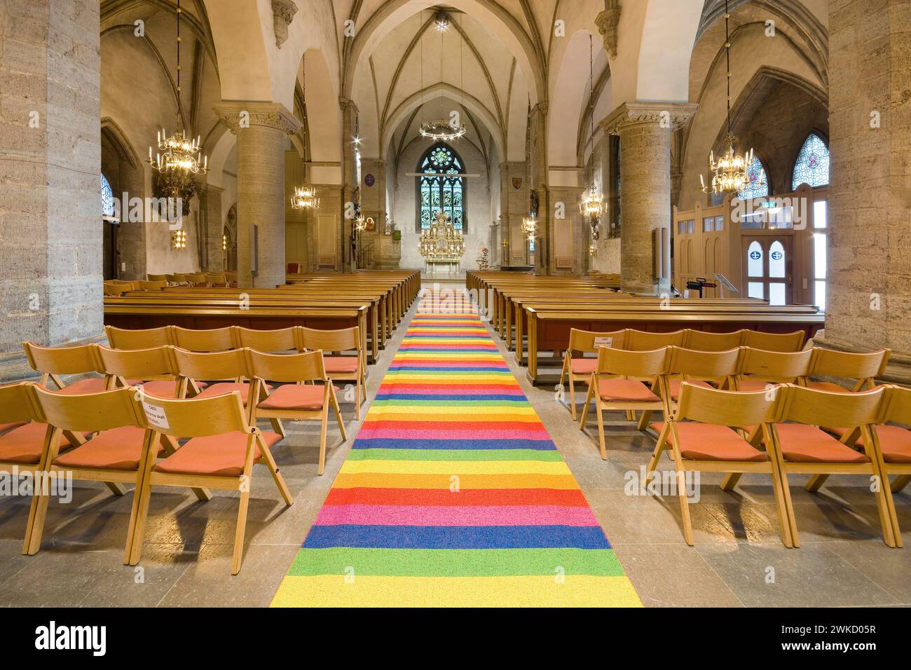 Colorful rug leading to the altar in the Saint Nicholas Church, Örebro ...