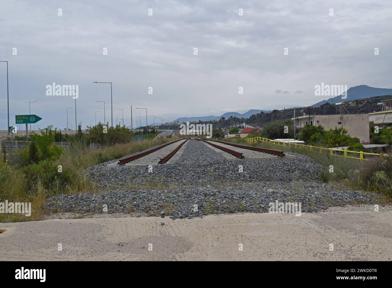 End of the line, the limit of track construction at Aigio on the new ...