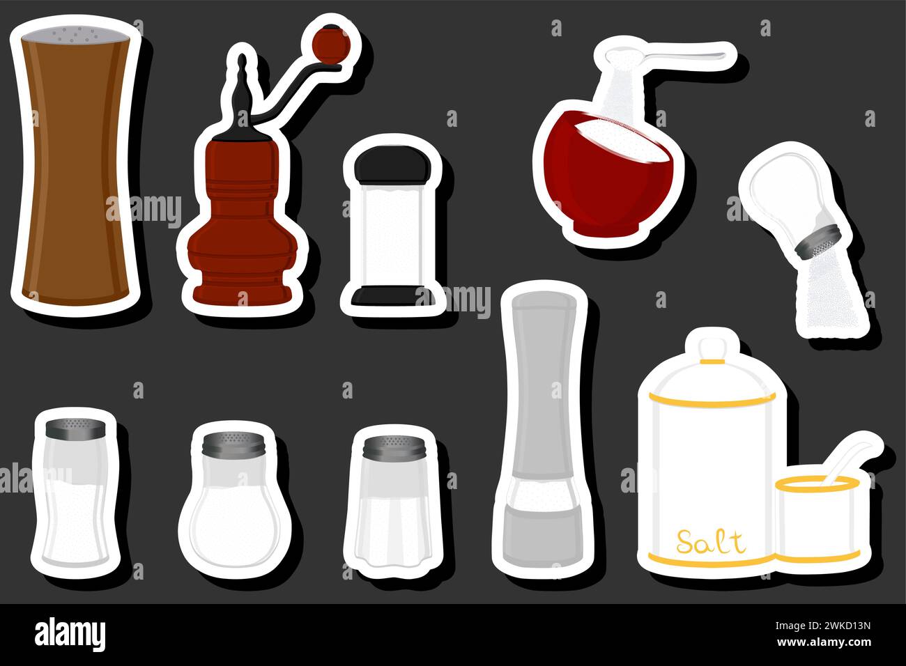 Illustration on theme big set different types ware filled salt for ...