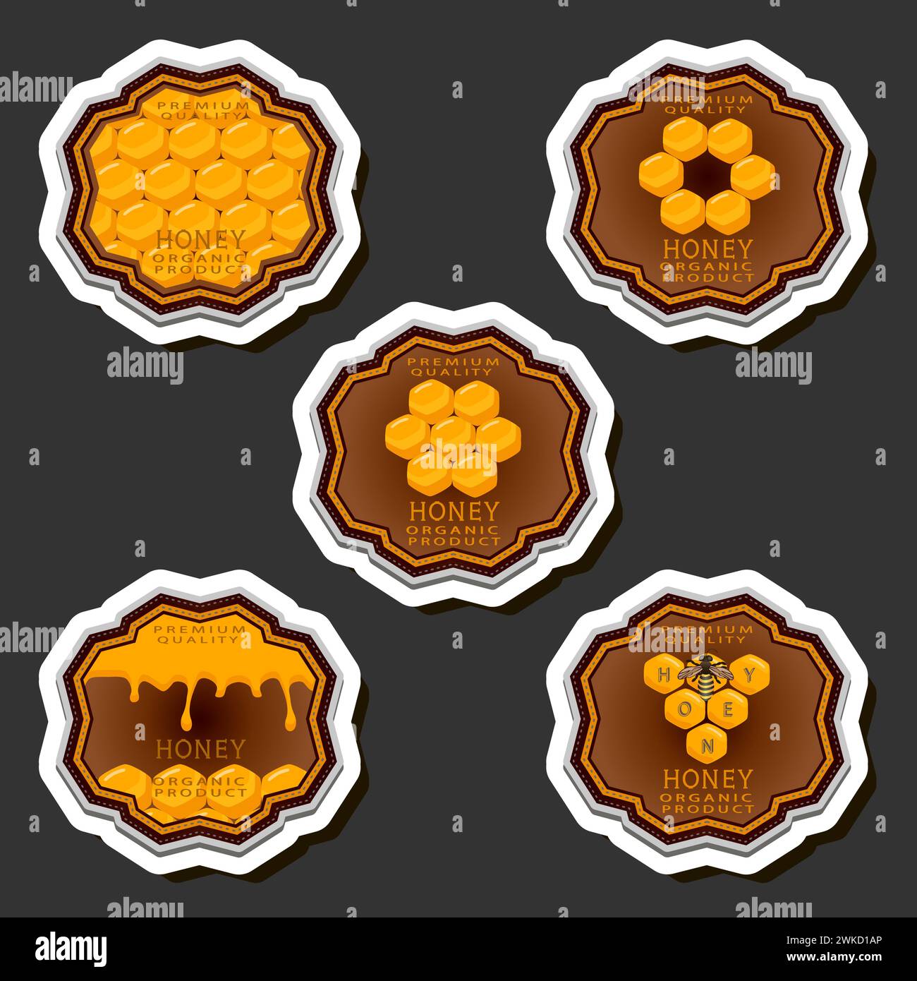Illustration on theme for label of sugary flowing down honey in ...