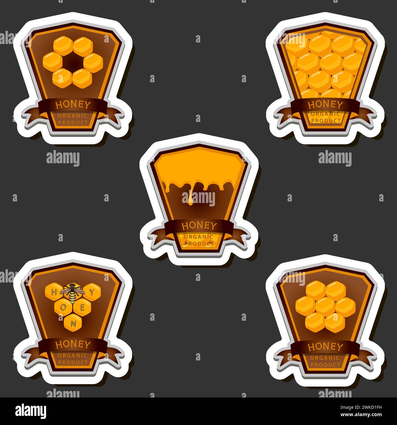 Illustration on theme for label of sugary flowing down honey in ...