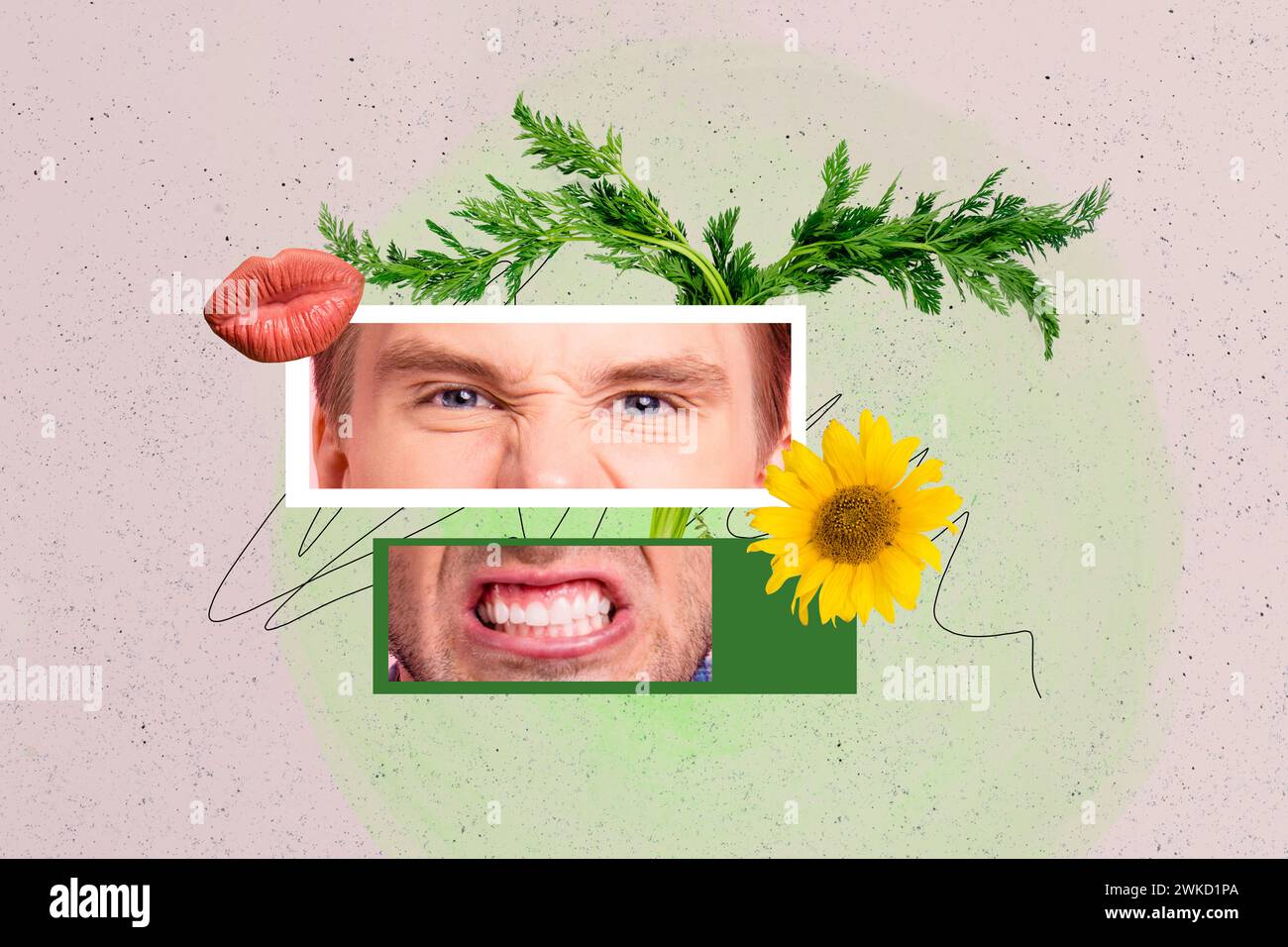 Collage creative illustration poster angry upset aggressive young man ...