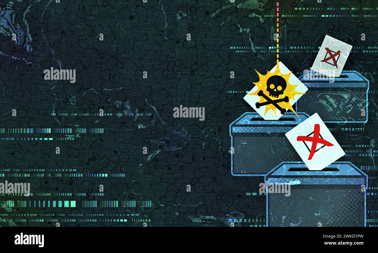 Election Ballot Box With Piracy Vote Tampering Data For Democracy Under Threat Hacking Concept