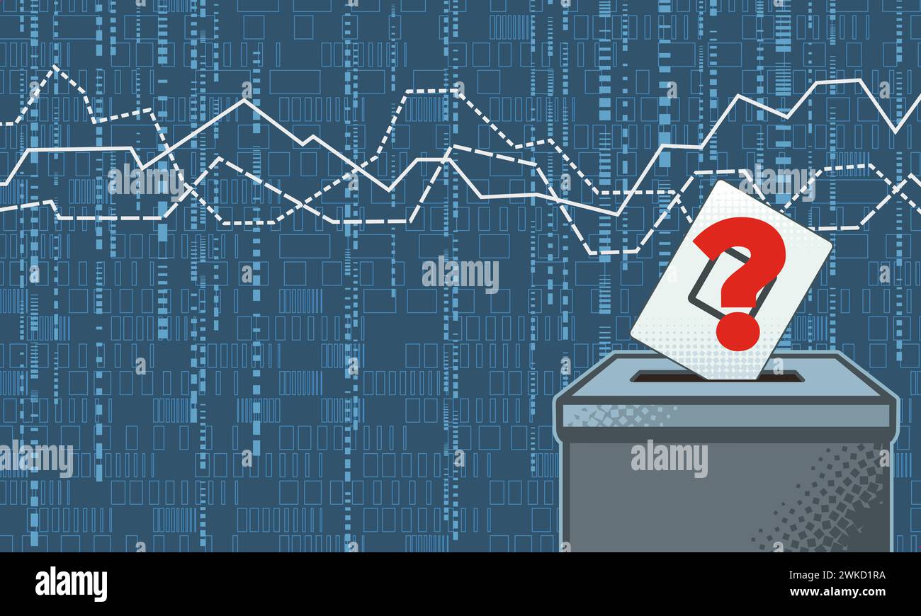 election ballot boxes with question mark and data poll graph lines for ...