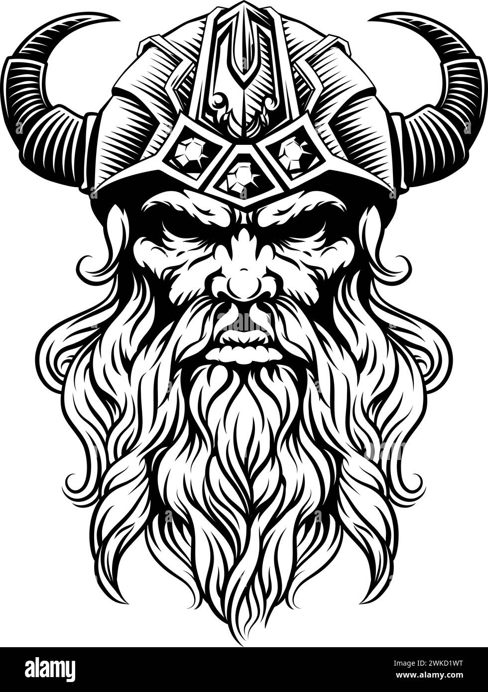 Viking Warrior Man Strong Mascot Face in Helmet Stock Vector Image ...