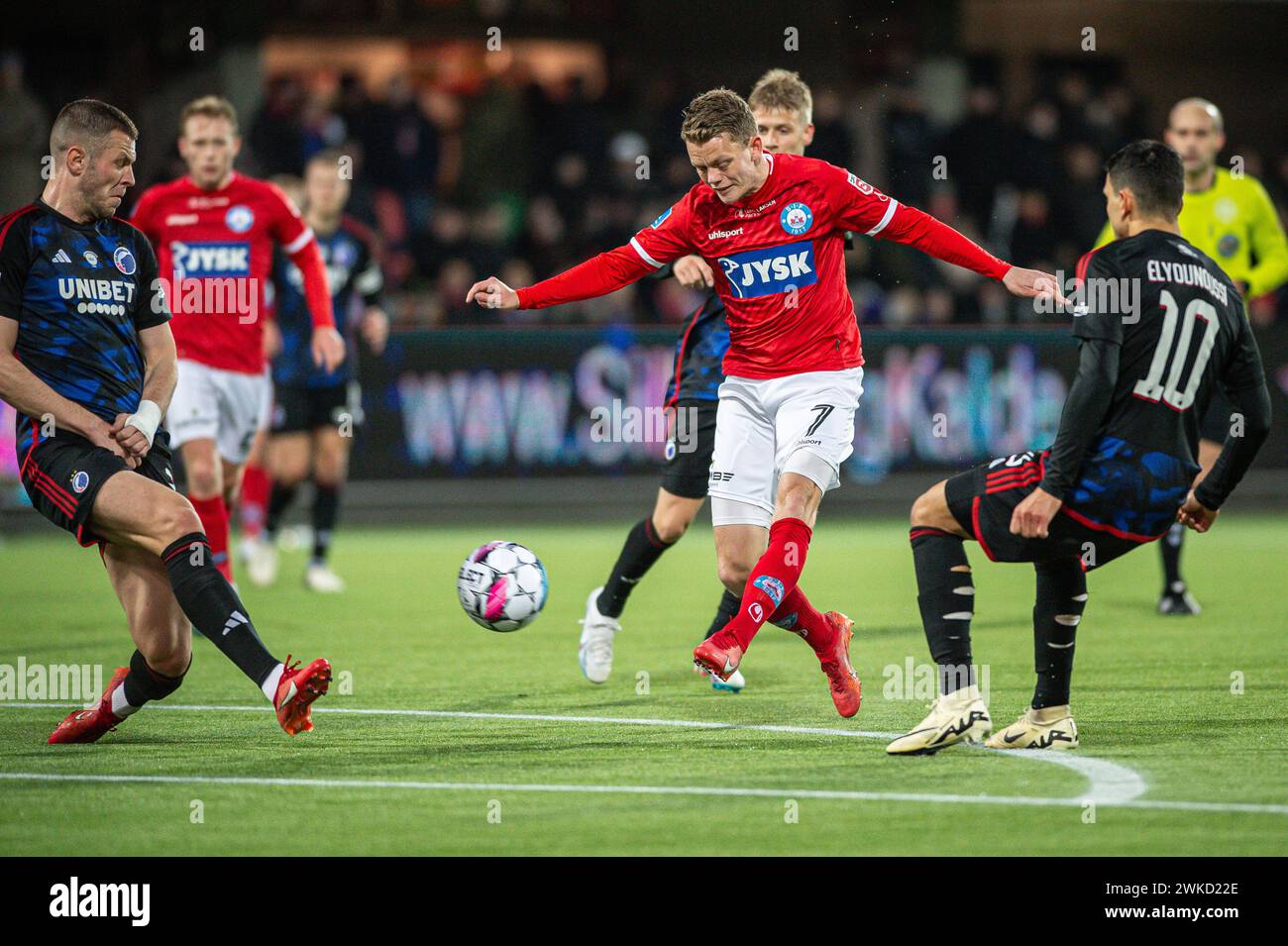 Silkeborg, Denmark. 18th, February 2024. Kasper Kusk (7) of Silkeborg ...