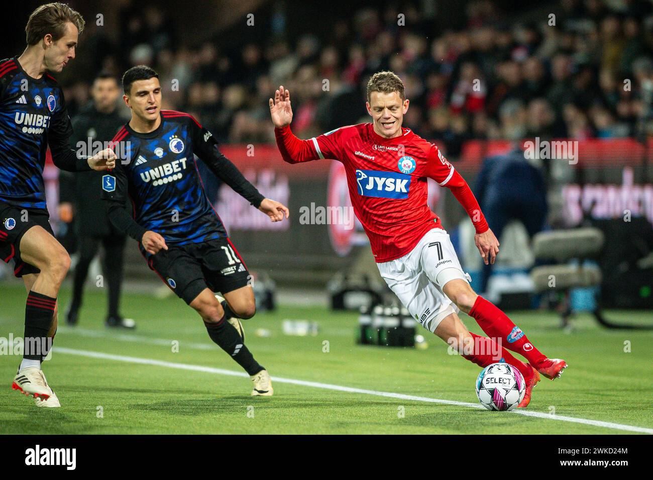 Silkeborg, Denmark. 18th, February 2024. Kasper Kusk (7) of Silkeborg ...