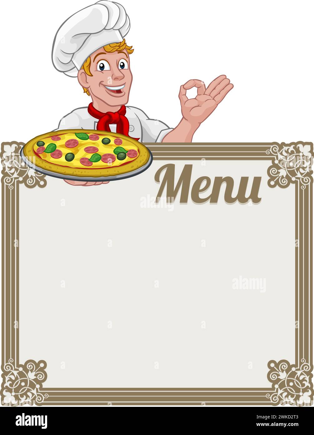 Pizza Chef Cook Cartoon Man Menu Sign Background Stock Vector Image ...