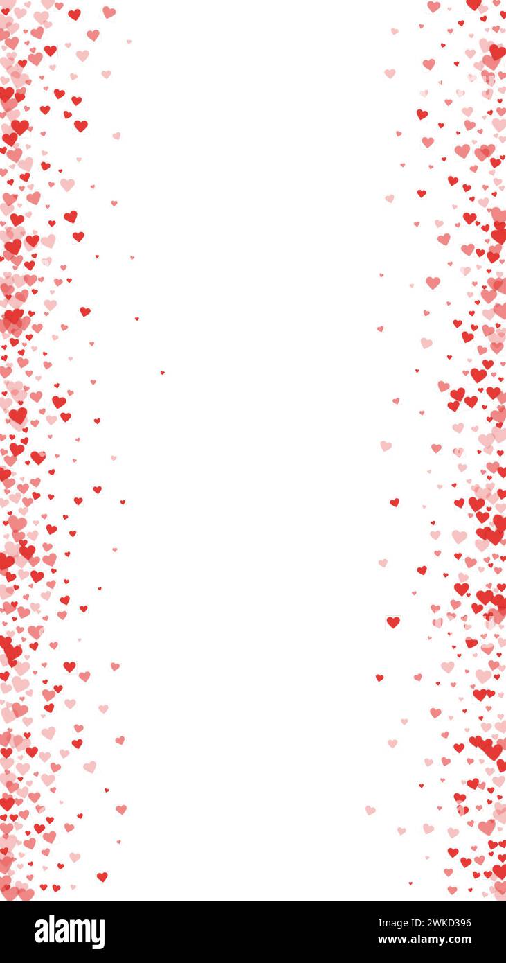 Valentine hearts, flying, falling down, floating. Red hearts scattered ...