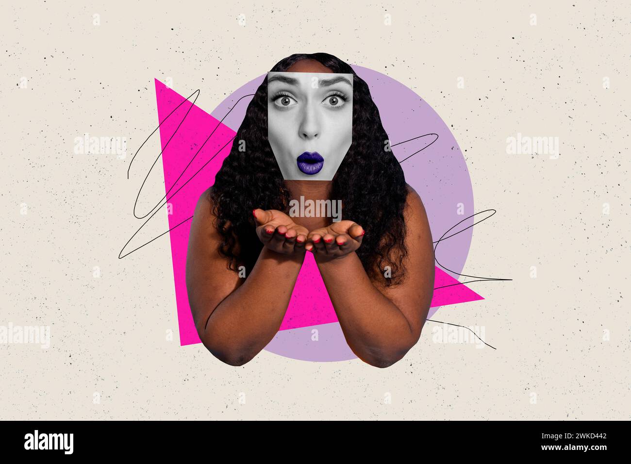 Creative composite picture collage of young girl absurd face mask ...