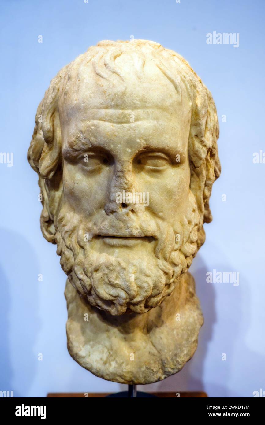 Head of Euripides (Greek tragedian 485 BC – 406 BC) - Roman copy of a ...