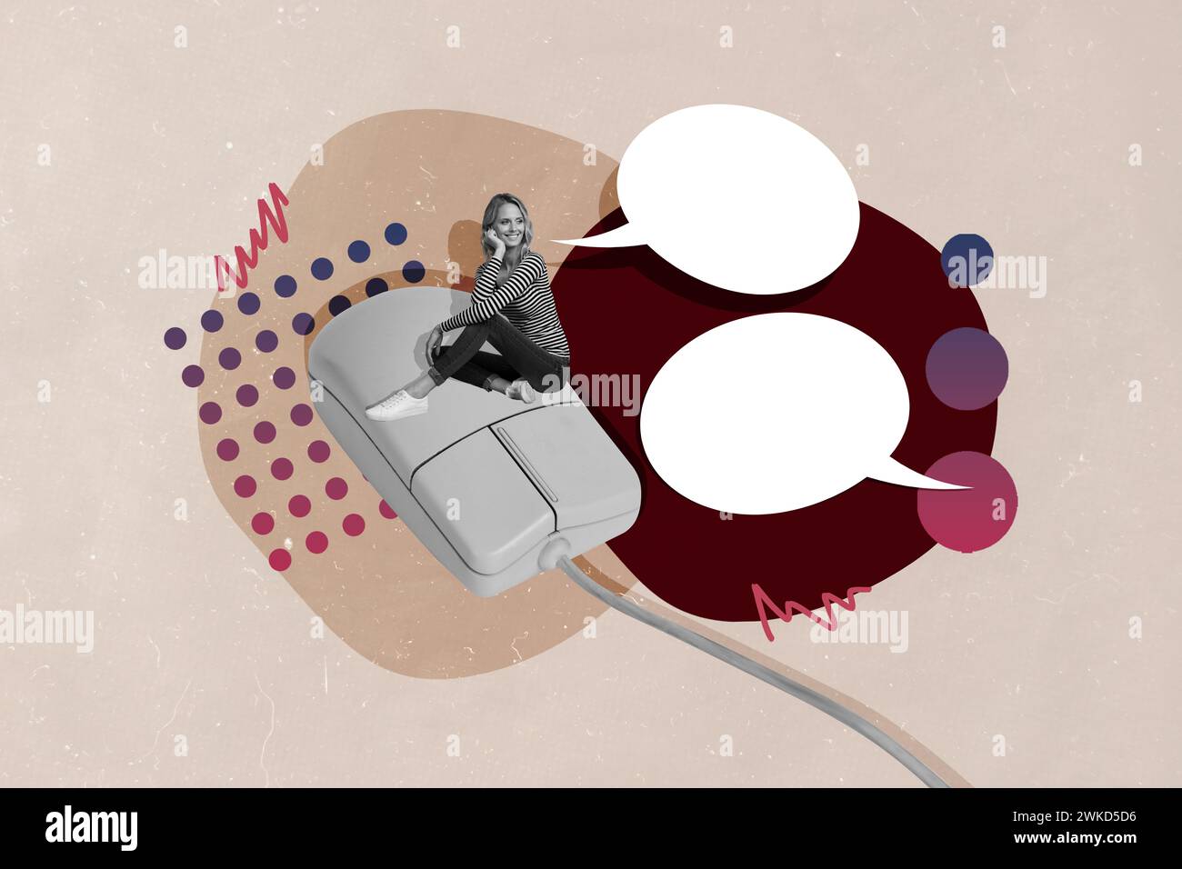 Composite collage illustration of young lady sitting on computer mouse ...