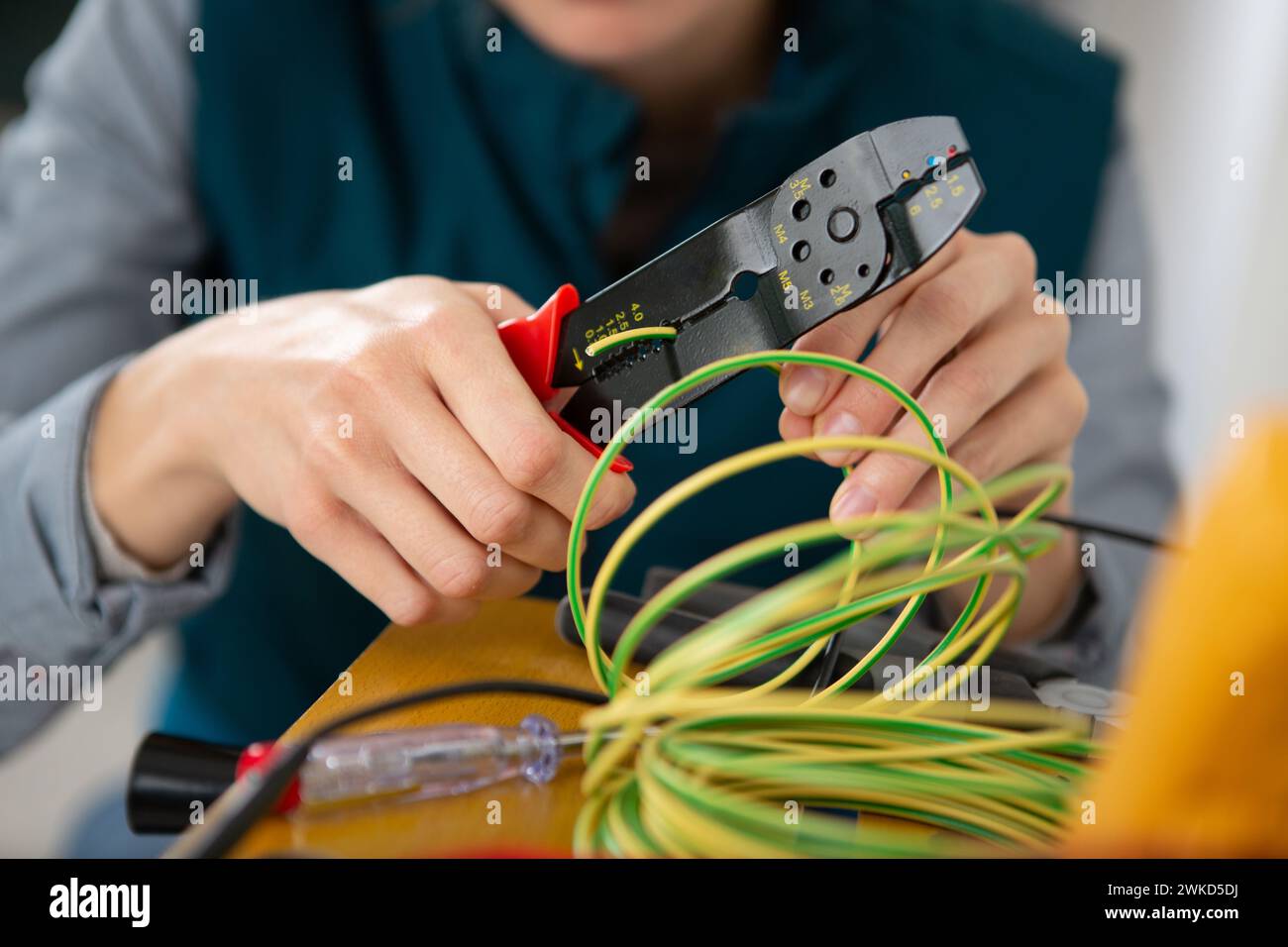 cutting the cable connection to coax connector Stock Photo - Alamy