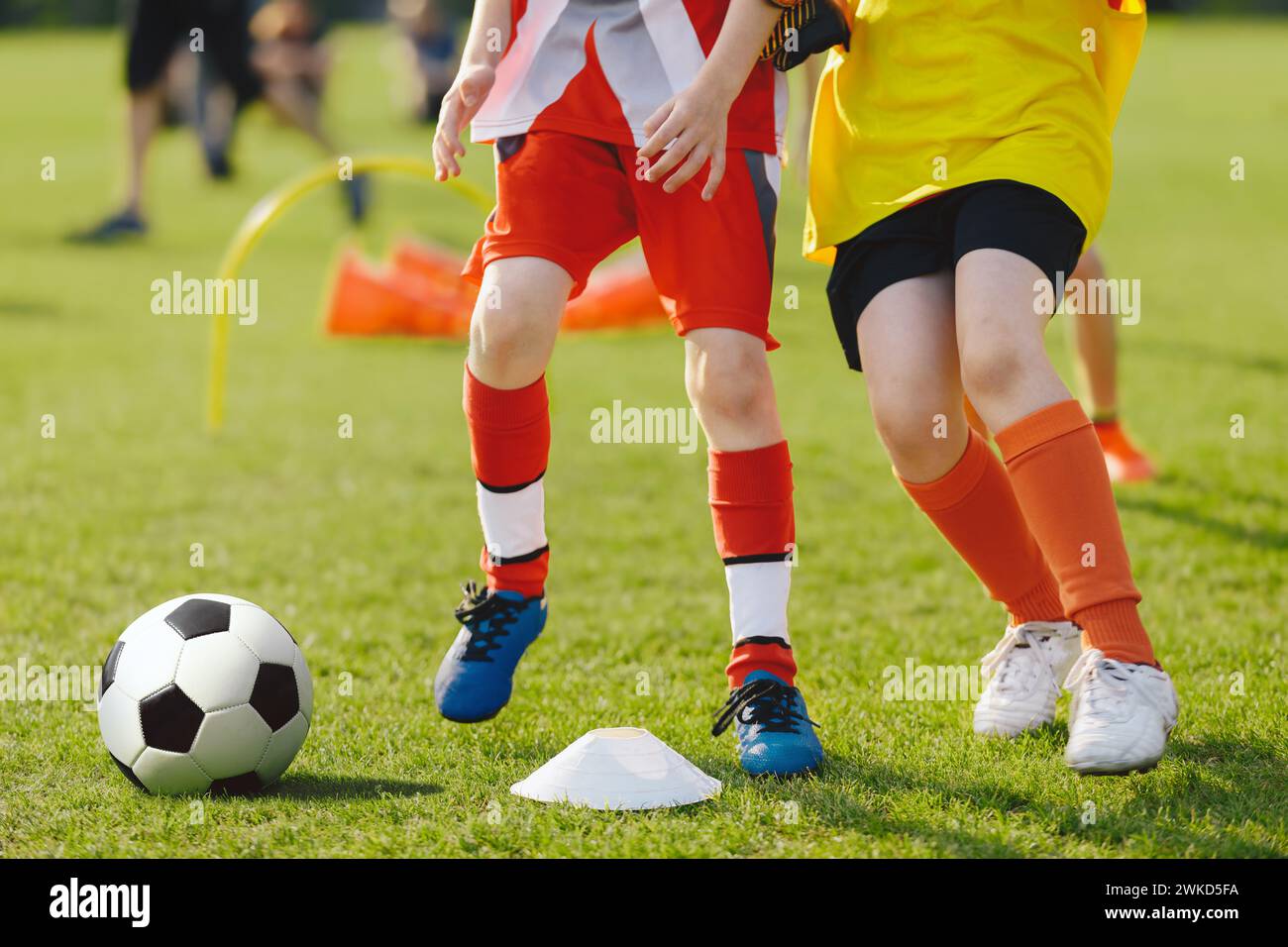 Children football soccer training scene. Football training for kids ...