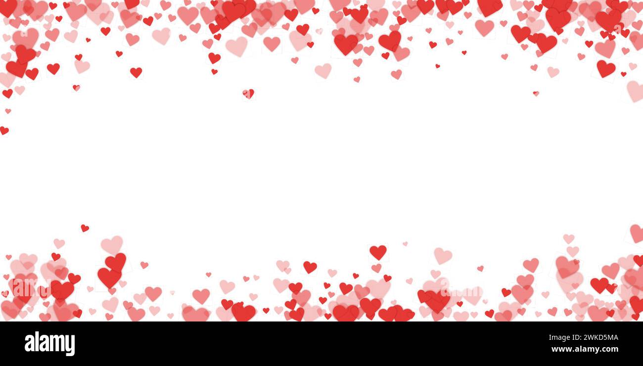 Falling hearts valentine card template. Red hearts scattered on white ...