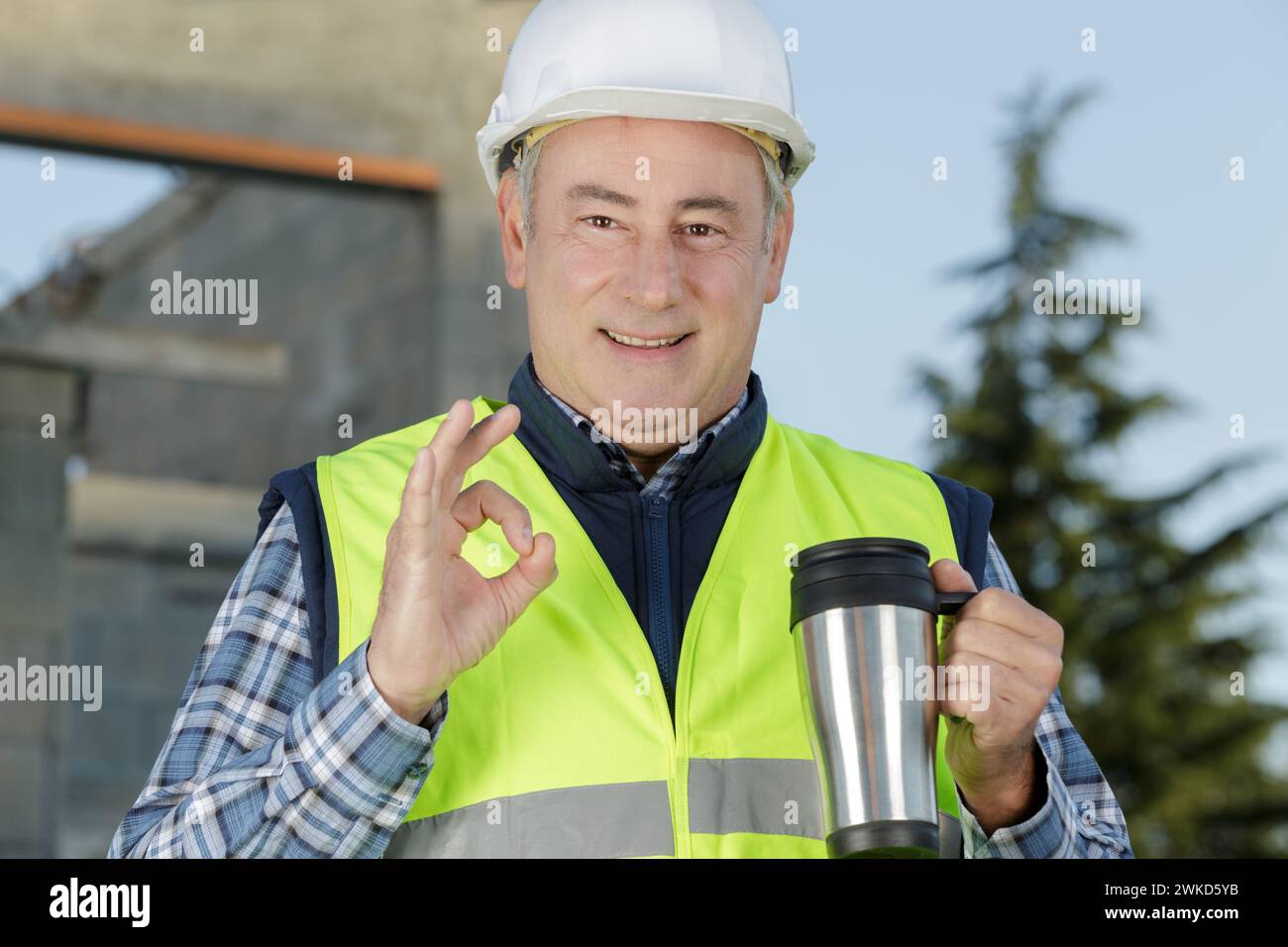Construction drinking coffee construction site hi-res stock photography ...