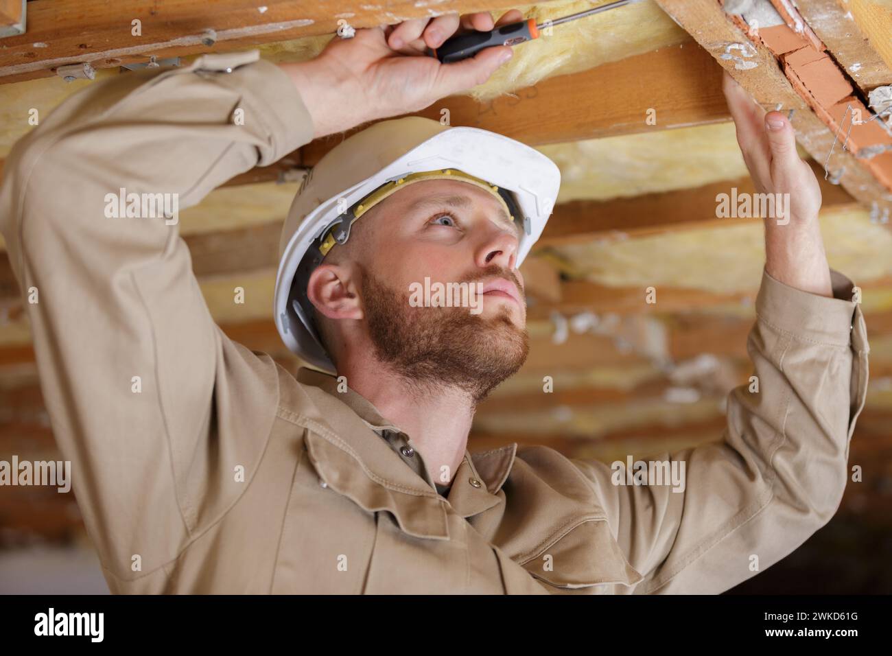 standing on a scaffold to reach the ceiling Stock Photo - Alamy