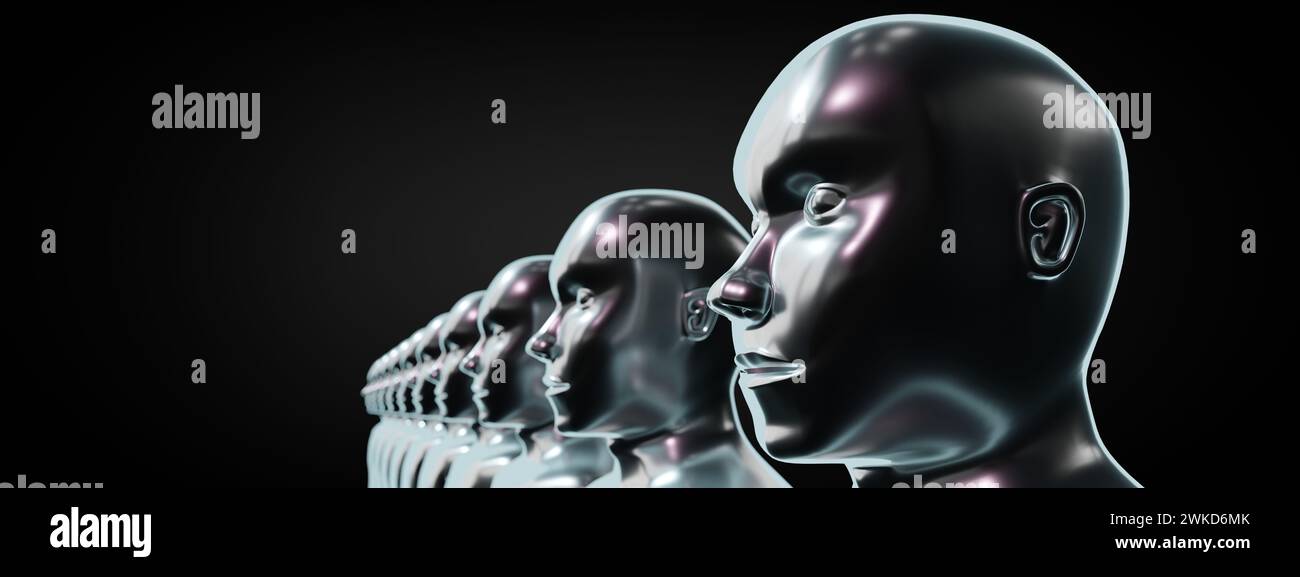 Many metallic head shapes - 3D illustration Stock Photo - Alamy