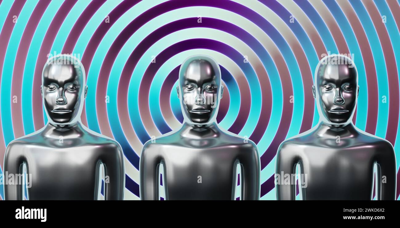 Three metallic head shapes - 3D illustration Stock Photo - Alamy