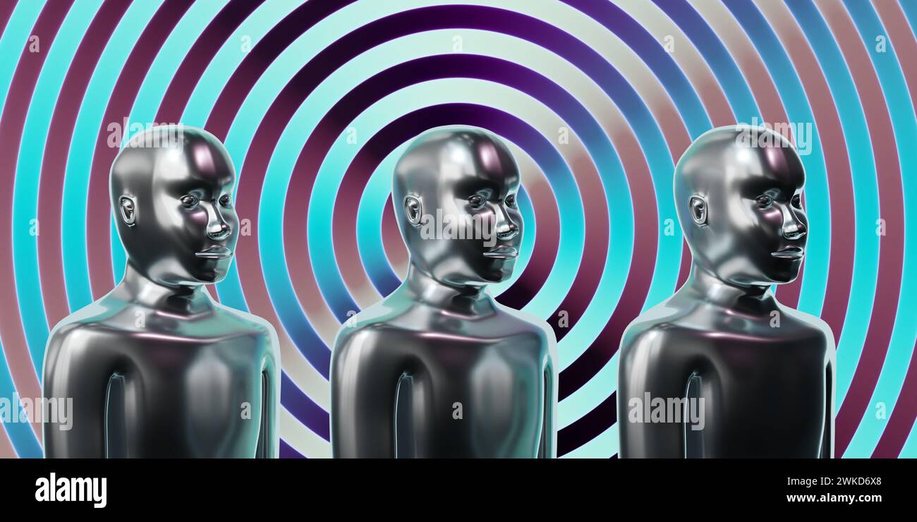 Three metallic head shapes - 3D illustration Stock Photo - Alamy