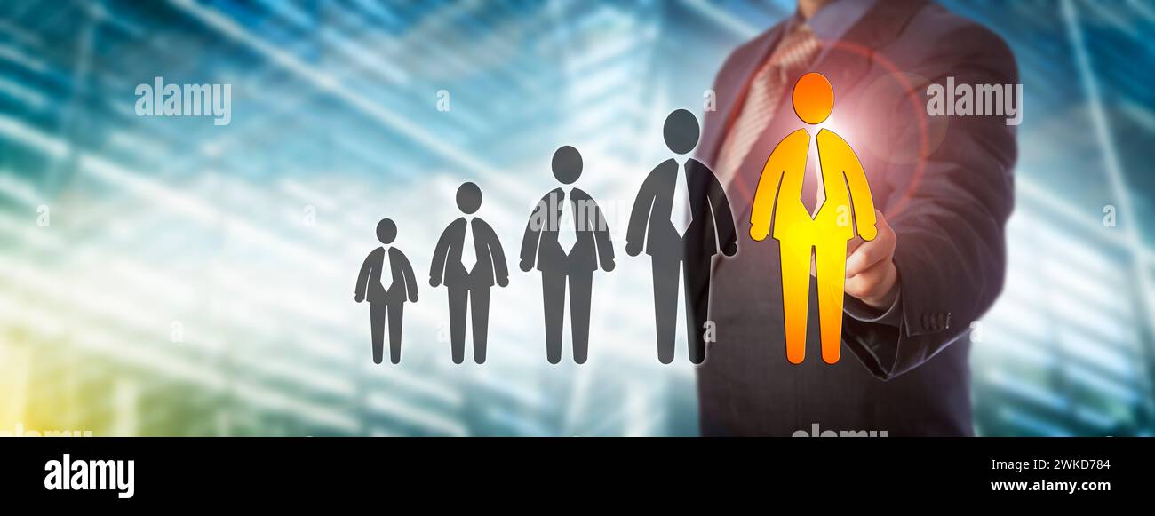 Blue chip manager highlighting the tallest worker icon symbolizing the ...