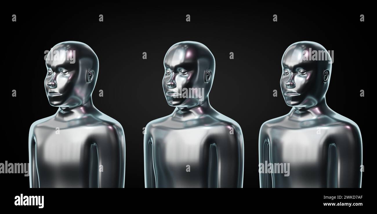 Three metallic head shapes - 3D illustration Stock Photo - Alamy
