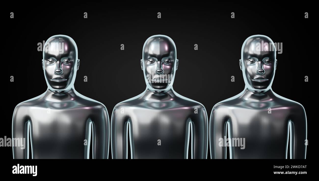 Three metallic head shapes - 3D illustration Stock Photo - Alamy