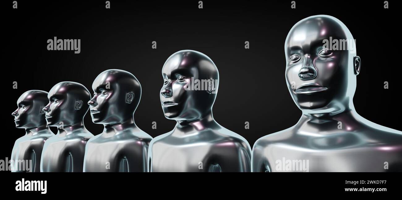 Many metallic head shapes - 3D illustration Stock Photo - Alamy