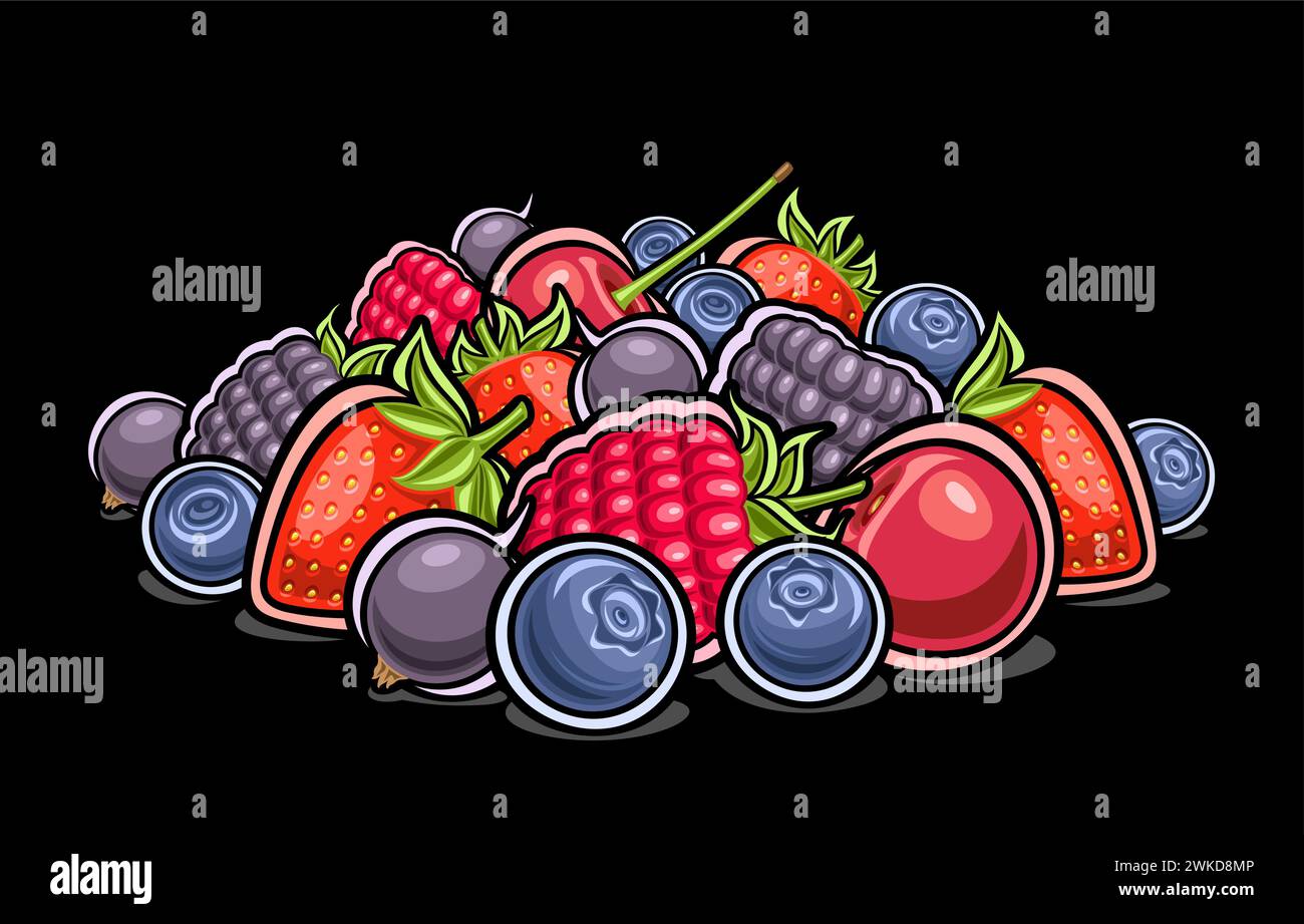 Vector Berry Heap, horizontal decorative poster with outline ...