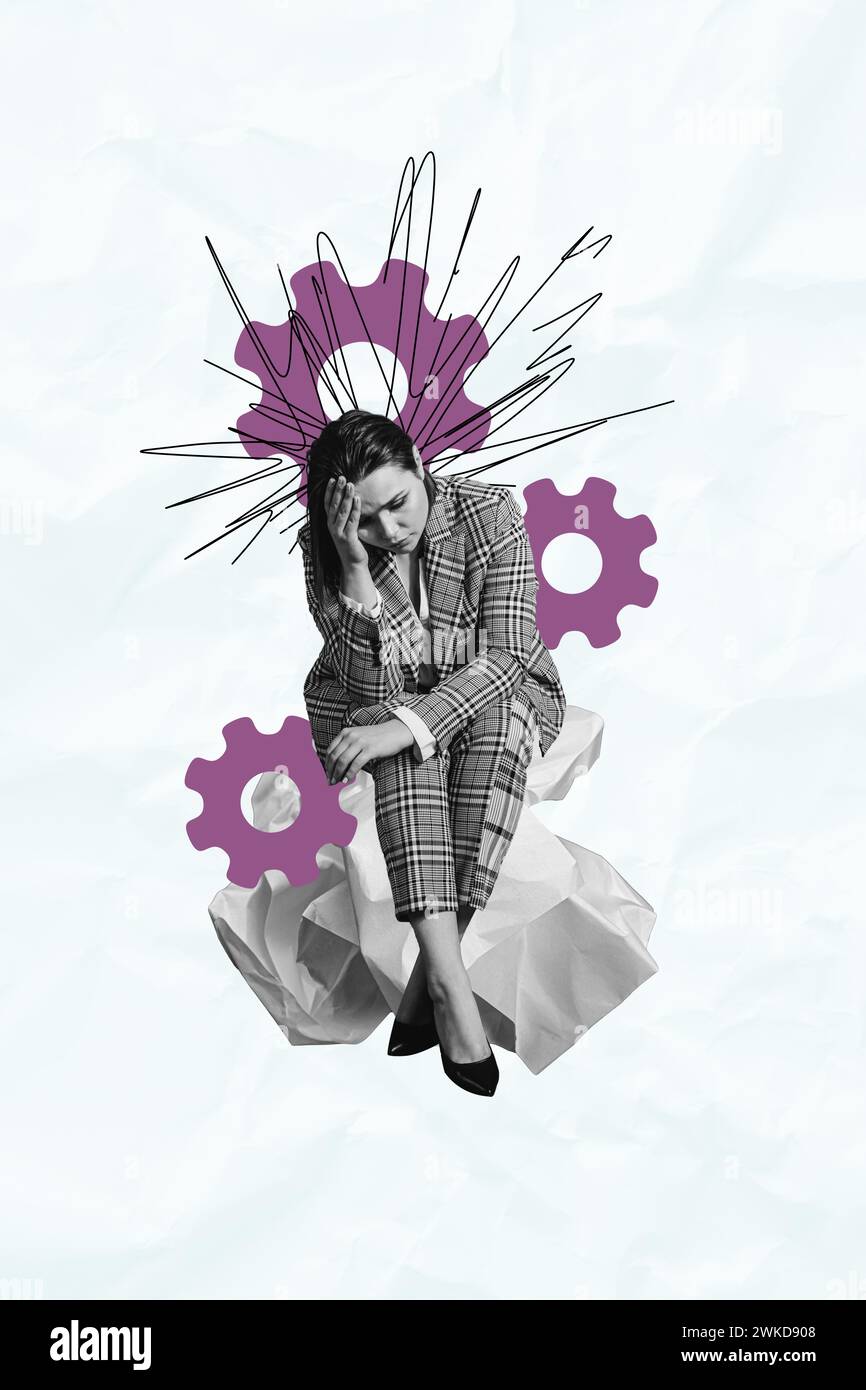 Vertical composite creative art collage of sad worried girl secretary ...