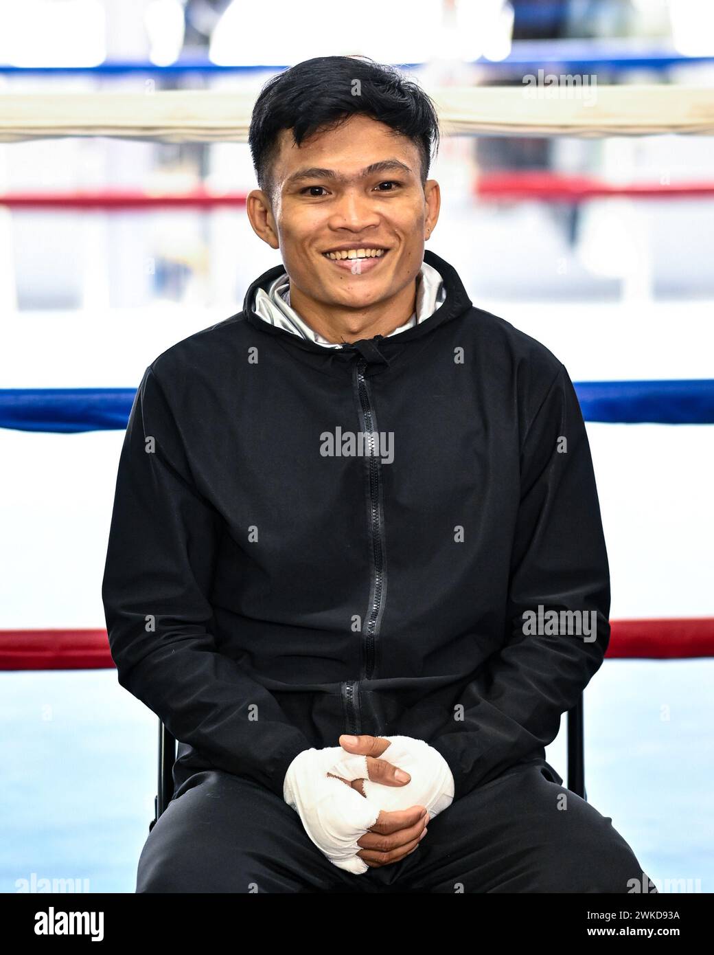 Tokyo, Japan. 20 Feb, 2024. Jerwin Ancajas of the Philippines talks to media during a public ...