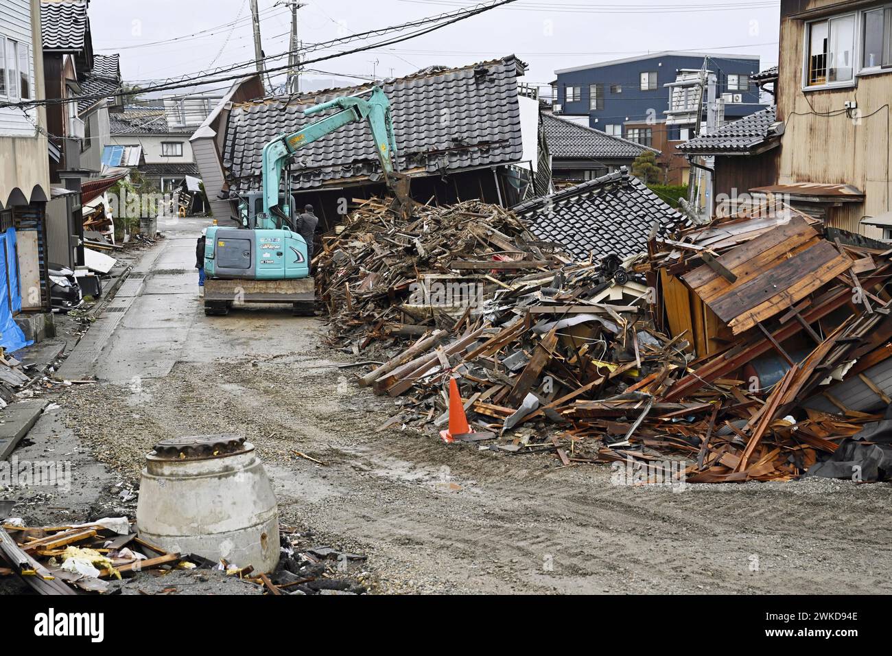 A collapsed house is being demolished in Suzu in the central Japan ...