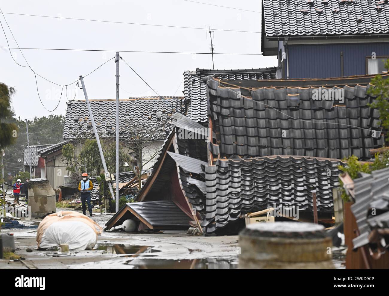 Photo taken Feb. 20, 2024, shows a collapsed house and protruding ...