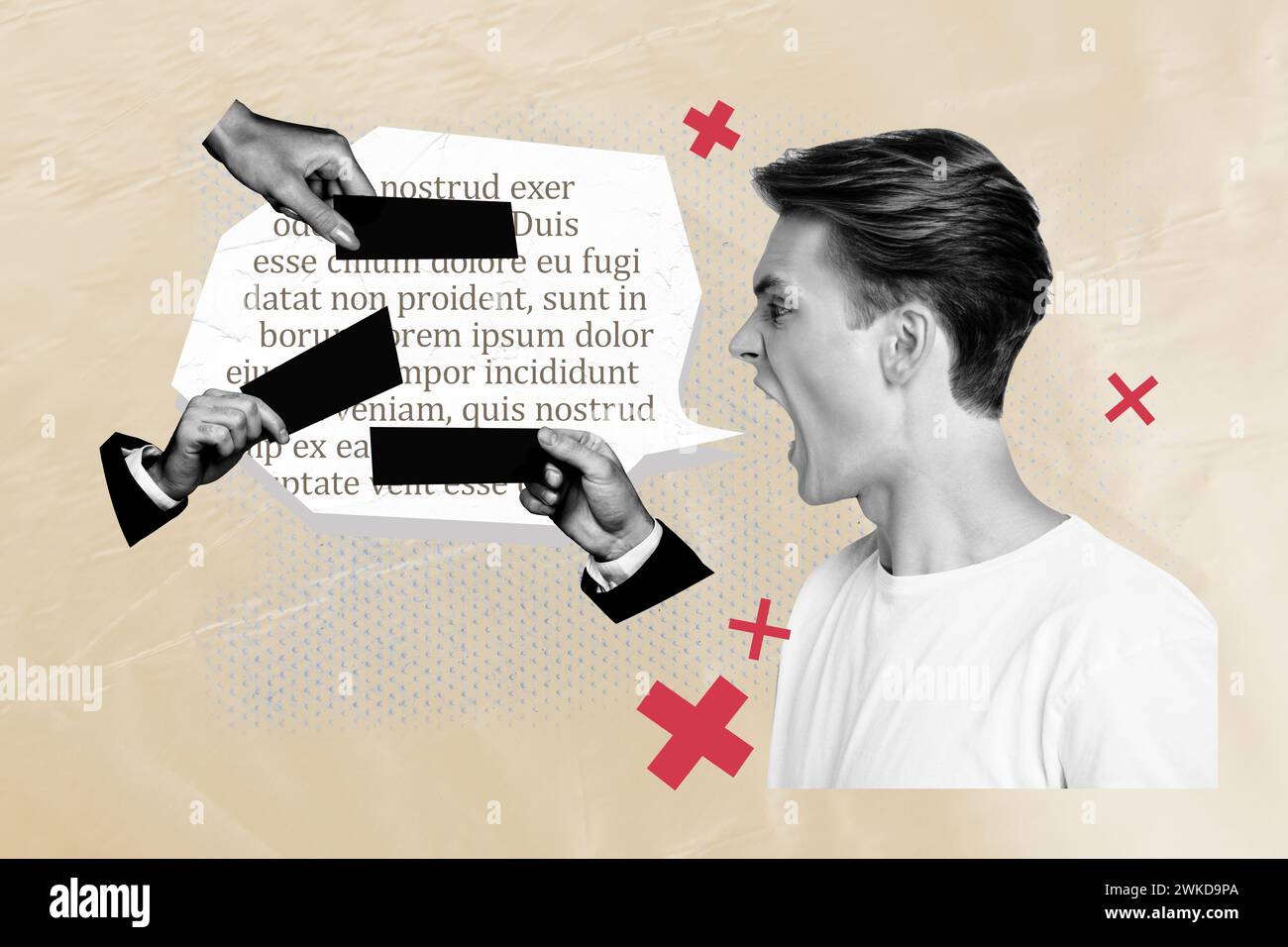 Side profile photo collage of young guy screaming speech bubble cloud ...